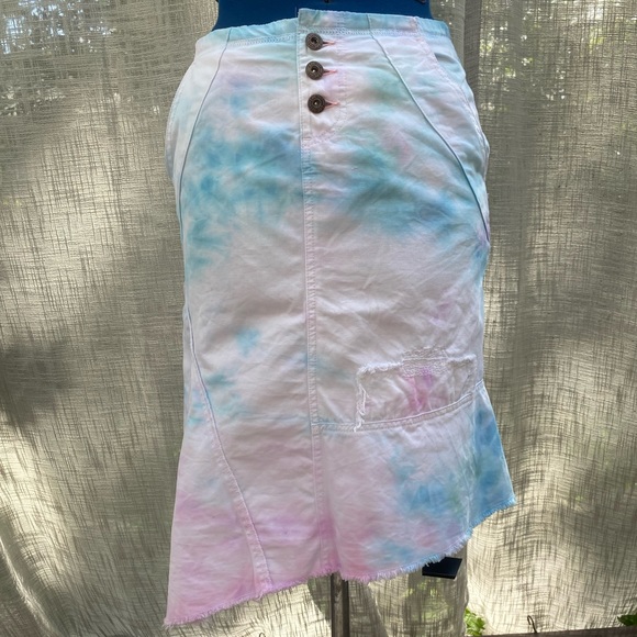 Lee | Skirts | Lee Tie Dye Asymmetrical Raw Denim Patchwork Jean Skirt With Button Fly | Poshmark